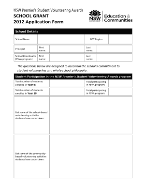 Fillable Online clic det nsw edu SCHOOL GRANT b2012 Applicationb Form ...