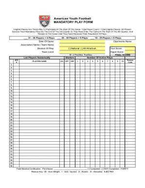 Fillable Online MANDATORY PLAY FORM Fax Email Print - pdfFiller