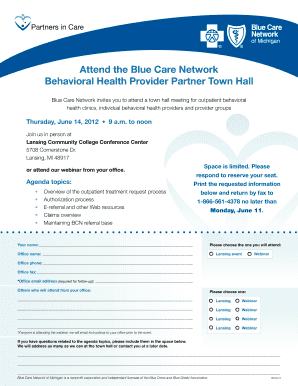 Fillable Online Attend the Blue Care Network Behavioral Health Provider ...