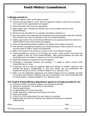 Fillable Online Youth Ministry Commitment - Unity Northwest Church Fax ...