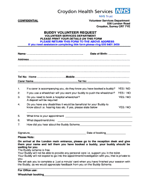 Fillable Online BUDDY VOLUNTEER REQUEST - croydonhealthservicesnhsuk ...