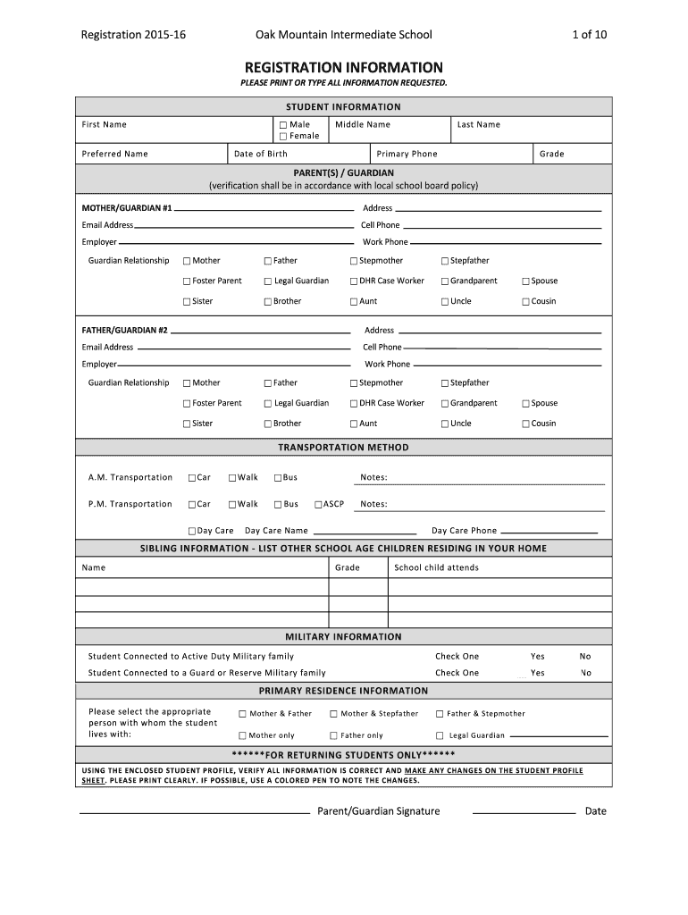 Fillable Online shelbyed k12 al 20152016 REGISTRATION GUIDE Fax Email ...