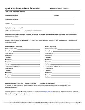 Fillable Online madisonwaldorf Application for Enrollment for Grades Application ...