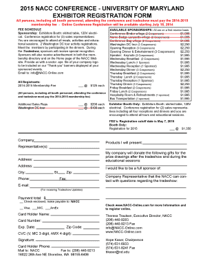 Fillable Online 2015 NACC CONFERENCE - UNIVERSITY OF MARYLAND EXHIBITOR ...