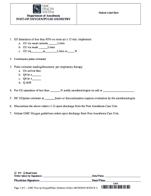 Fillable Online Anesthesia Post-Op Oxygen-Pulse Ox Plan - UMC Health ...
