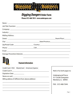 Fillable Online Digging Dangers Order Form Fax Email Print - pdfFiller