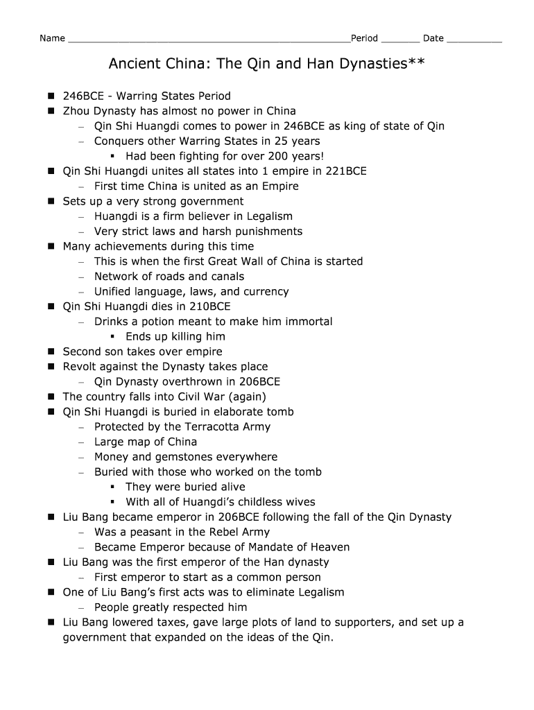 Fillable Online Ancient China The Qin and Han Dynasties Fax Email Print ...