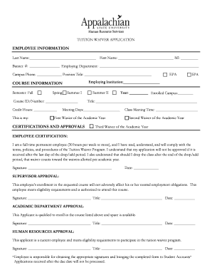 Fillable Online hrs appstate NEW Tuition Waiver Form - Appalachian ...
