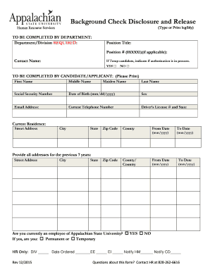 Fillable Online hrs appstate Background Check Disclosure and Release ...