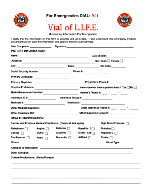 Fillable Online Lifesaving Information For Emergencies Fax Email Print - pdfFiller