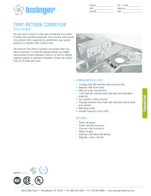 Fillable Online Tray return conveyor - Insinger Fax Email Print - pdfFiller