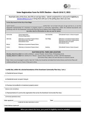 Fillable Online 2015 Voter Registration Form for DCPC Election Fax ...