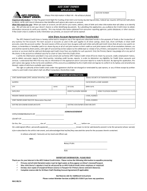Fillable Online ADD JOINT OWNER APPLICATION - apcifcucom Fax Email ...