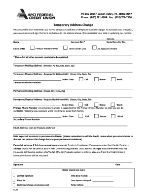 Fillable Online Temporary Address Change - apcifcucom Fax Email Print ...