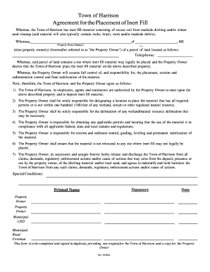 Fillable Online Agreement for the Placement of Inert Fill Fax Email ...
