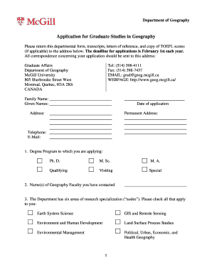 Fillable Online geog mcgill Application for Graduate Studies in Geography Fax Email Print ...