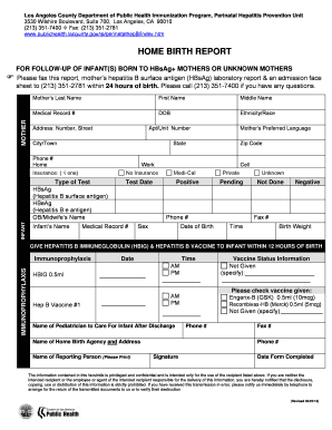 Fillable Online HOME BIRTH REPORT - adminpublichealthlacountygov Fax ...