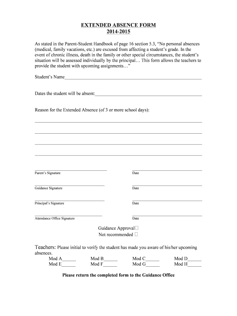 Fillable Online trinity-hs Extended Absence Form 14-15 - Trinity High ...