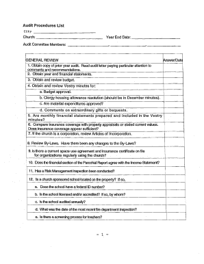 Fillable Online Audit Procedures List City - Episcopal Diocese of ...