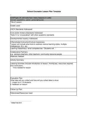Fillable Online School Counselor Lesson Plan Template Fax Email Print ...