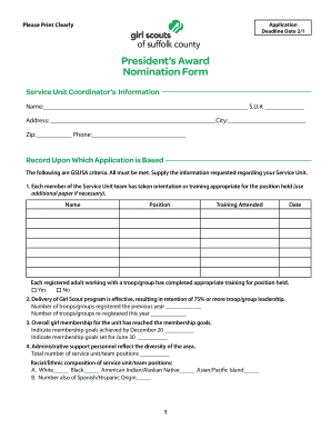 Fillable Online gssc Presidents Award Nomination Form - Girl Scouts of ...