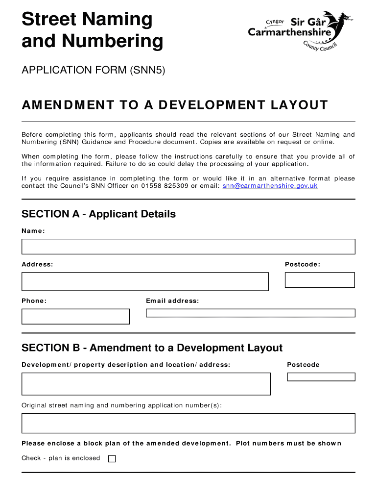 Fillable Online Street Naming and Numbering APPLICATION FORM (SNN5 ...