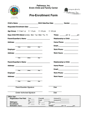 Fillable Online Pre-Enrollment Form - pathwaysforyouorg Fax Email Print ...