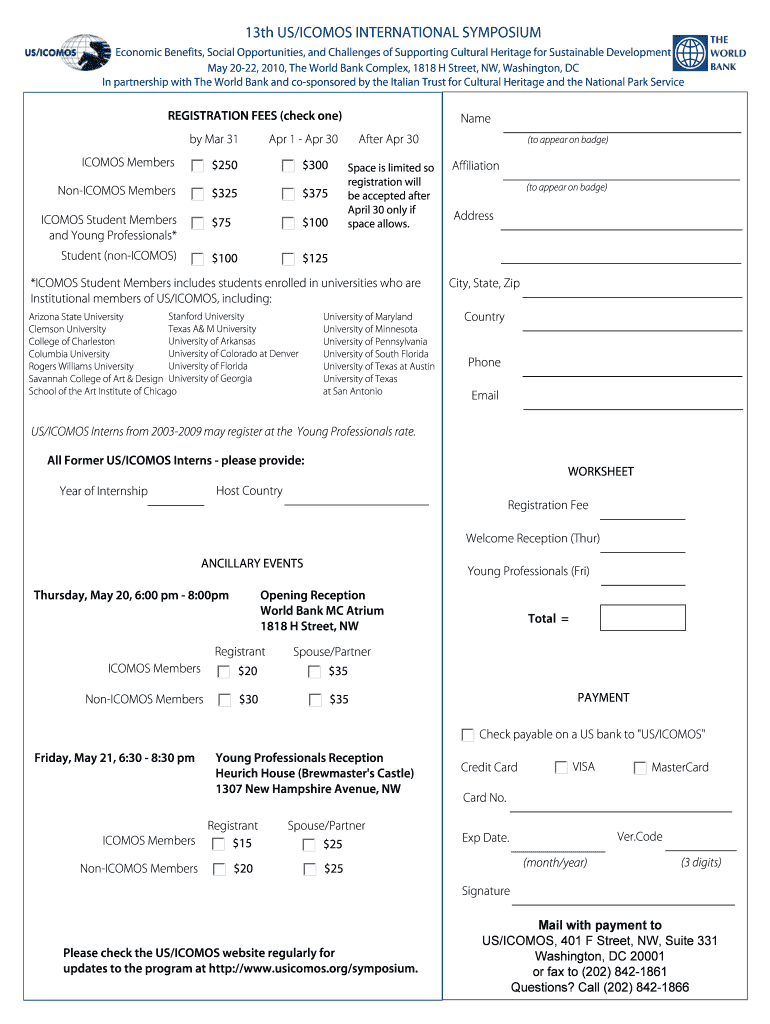 Fillable Online usicomos 13th USICOMOS INTERNATIONAL SYMPOSIUM Fax ...