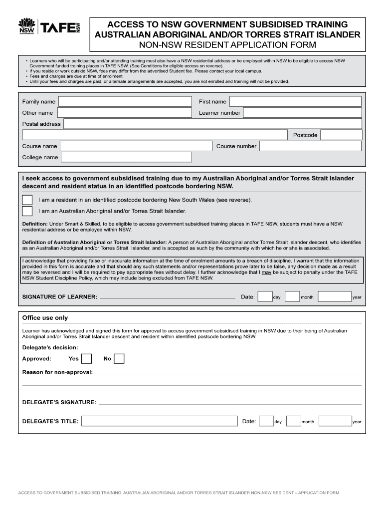 Fillable Online illawarra tafensw edu TAFE NSW access to government ...