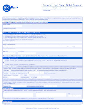 Fillable Online Personal Loan Direct Debit Request - ME Bank Fax Email ...