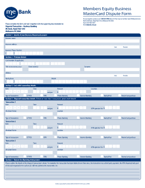 Fillable Online Members Equity Business MasterCard Dispute Form Fax ...
