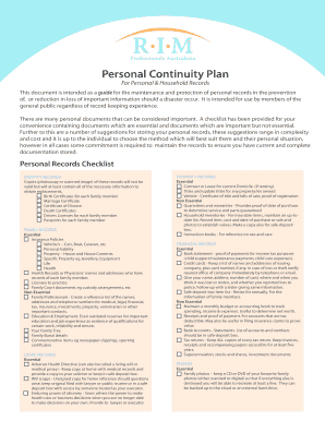 Fillable Online Personal Continuity Plan Fax Email Print - pdfFiller