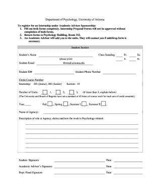 Fillable Online psychology arizona Internship Form - Department of ...