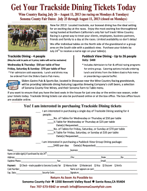 Fillable Online Get Your Trackside Dining Tickets Today Fax Email Print ...