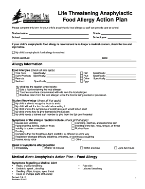 Food Allergy Form Pdf | pdfFiller