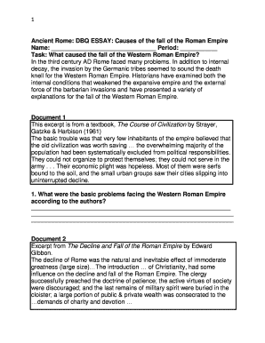 Fillable Online Ancient Rome DBQ ESSAY Causes of the fall of the Roman ...