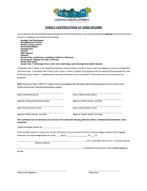 Fillable Online FAMILY CERTIFICATION OF ZERO INCOME Fax Email Print ...