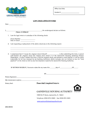 Fillable Online LOST CHECK AFFIDAVIT FORMdocx Fax Email Print - pdfFiller