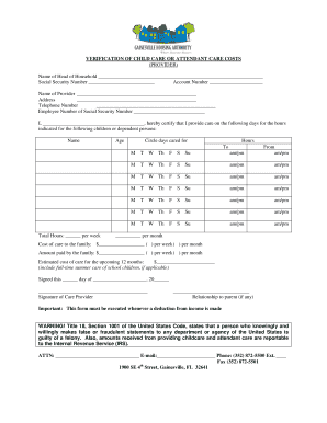 Fillable Online VERIFICATION OF CHILD CARE OR ATTENDANT CARE COSTS Fax ...