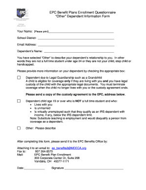 Fillable Online epcschools EPC Benefit Plans Enrollment Questionnaire Other - epcschools Fax ...