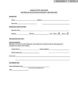 Fillable Online Hawaii state archives microfilm duplication request and ...