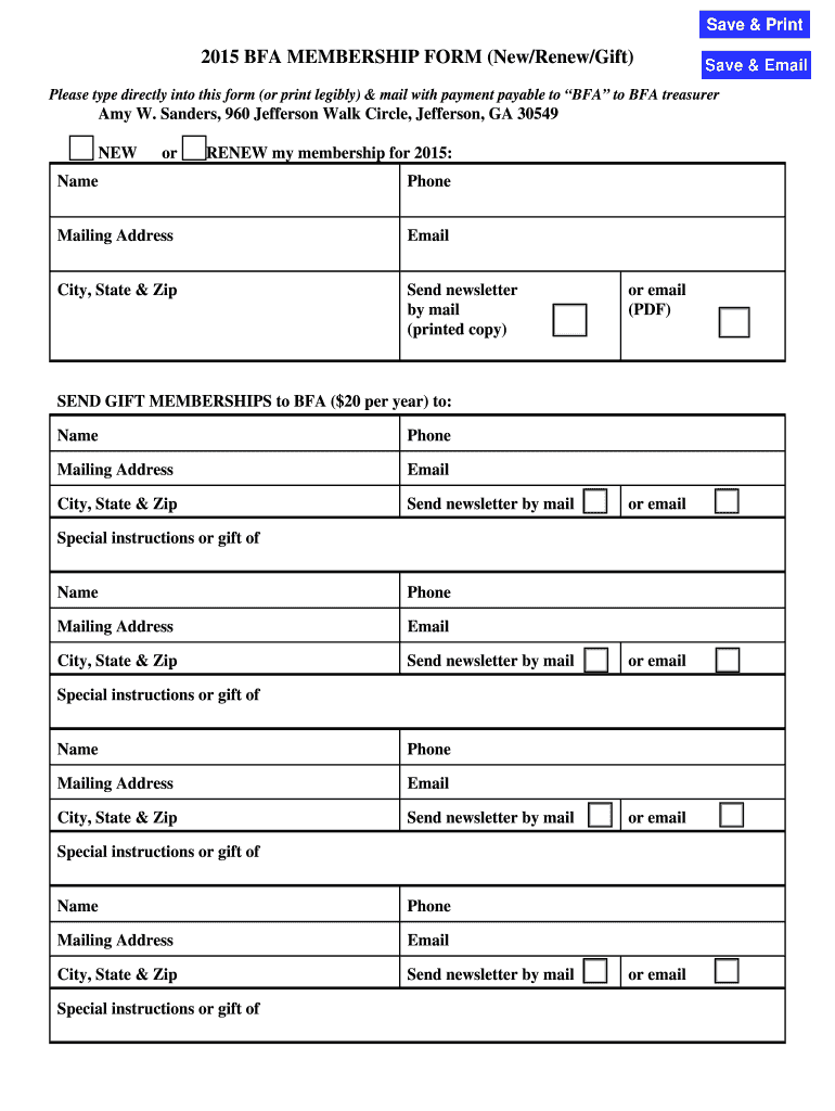 Fillable Online 2015 BFA MEMBERSHIP FORM NewRenewGift - Bondurant ...