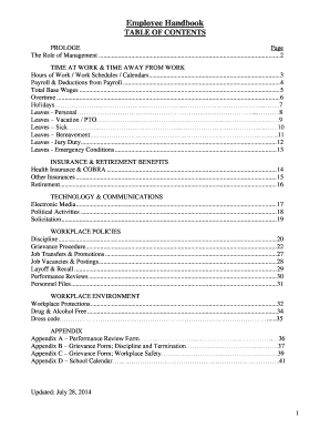 Fillable Online stanleyboyd k12 wi Employee Handbook TABLE OF CONTENTS ...