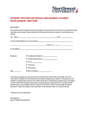 Fillable Online eagle northwestu STUDENT PETITION OR APPEAL FOR GENERAL ...