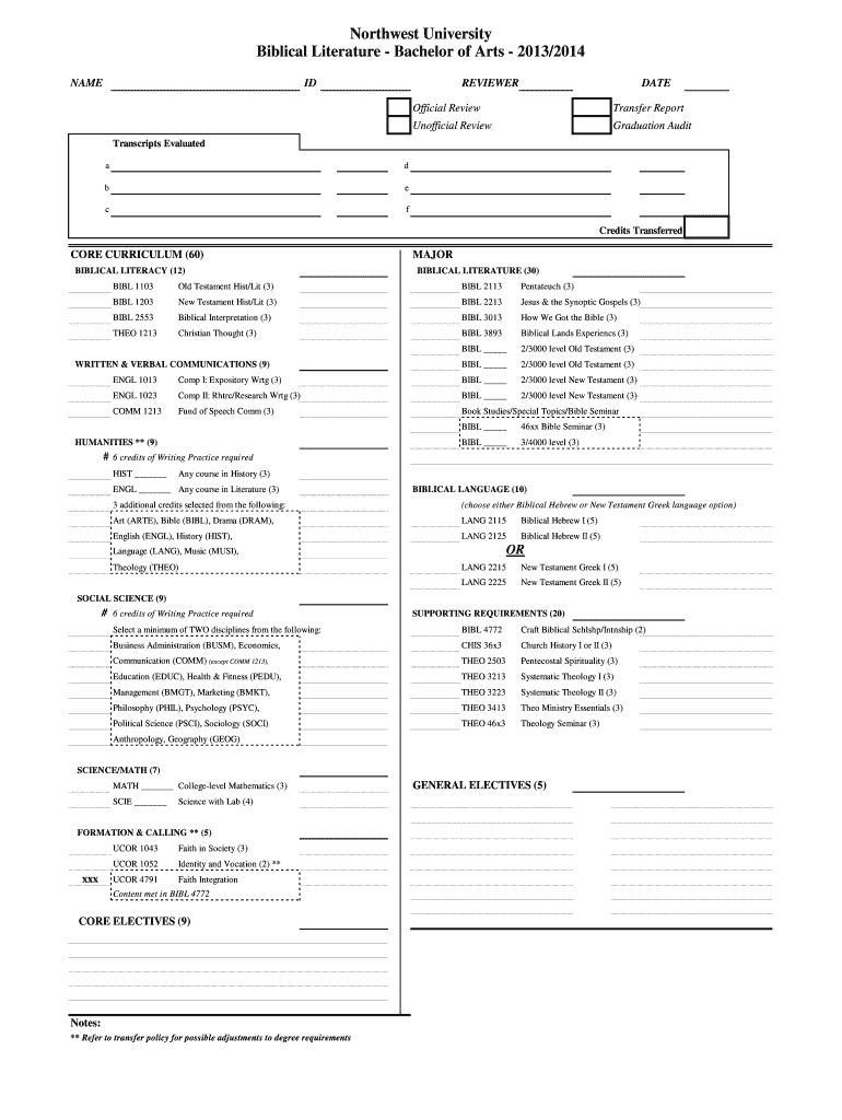 Fillable Online eagle northwestu Northwest University Biblical Literature - Bachelor of Fax ...