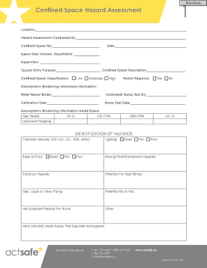 Fillable Online Confined Space Hazard Assessment 1 - Actsafe Fax Email ...