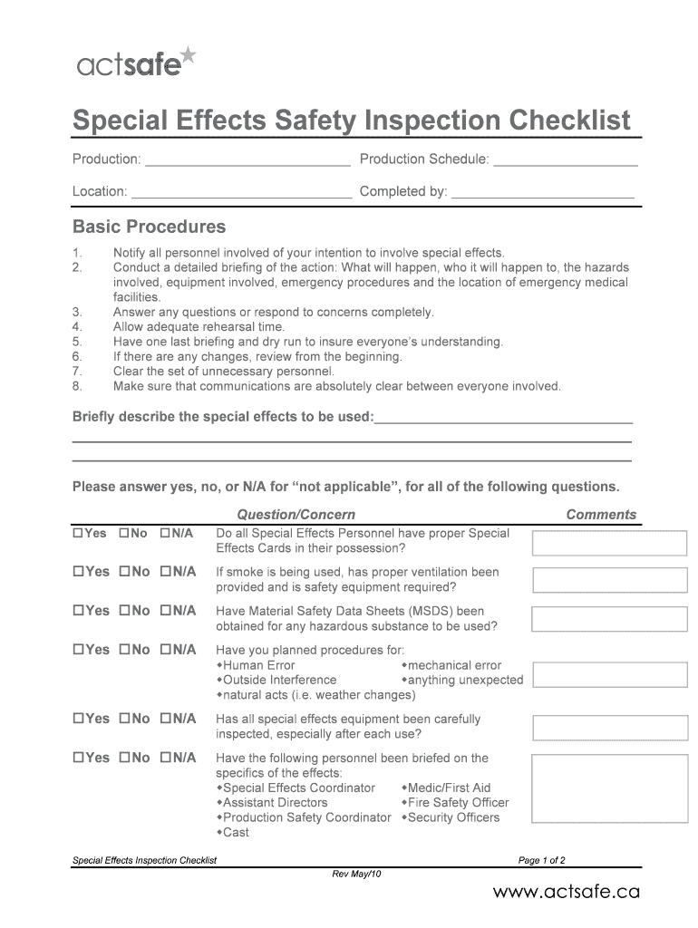 Fillable Online Special Effects Checklistdoc Fax Email Print - pdfFiller