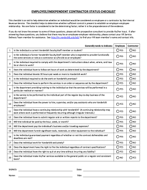 Fillable Online EMPLOYEEINDEPENDENT CONTRACTOR STATUS CHECKLIST ...