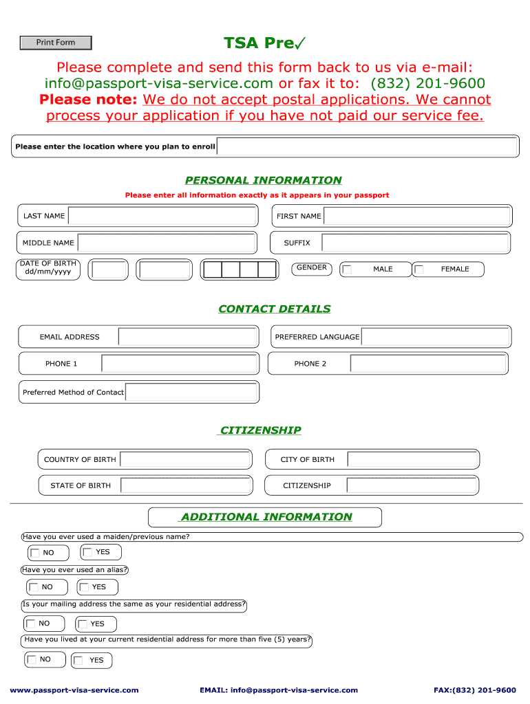 Fillable Online TSA Pre Fax Email Print - pdfFiller
