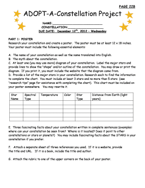 Fillable Online easthanoverschools PAGE 22B ADOPT-A-Constellation ...